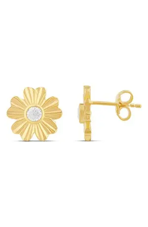 SHYMI Fluted Flower Cubic Zirconia Stud Earrings - Gold