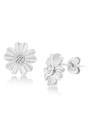 SHYMI Fluted Flower Cubic Zirconia Stud Earrings - Silver