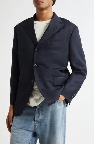MAISON MARGIELA Work In Progress Virgin Wool & Linen Blazer - Blue