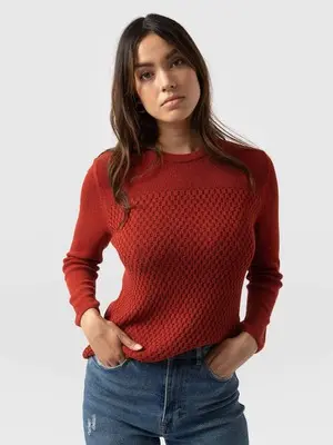SAINT + SOFIA Honeycomb Rib Crewneck Sweater - Amber