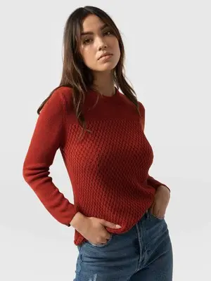 SAINT + SOFIA Honeycomb Rib Crewneck Sweater - Amber