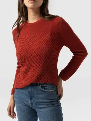 SAINT + SOFIA Honeycomb Rib Crewneck Sweater - Amber