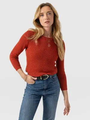 SAINT + SOFIA Honeycomb Ribbed 3/4 Sleeve Sweater - Amber