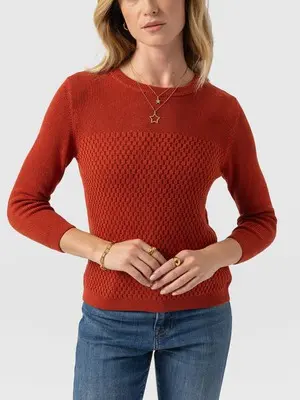 SAINT + SOFIA Honeycomb Ribbed 3/4 Sleeve Sweater - Amber