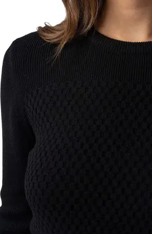 SAINT + SOFIA Honeycomb Ribbed 3/4 Sleeve Sweater - Black