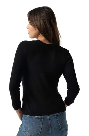 SAINT + SOFIA Honeycomb Ribbed 3/4 Sleeve Sweater - Black
