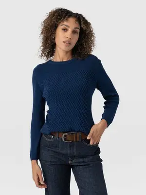 SAINT + SOFIA Honeycomb Ribbed 3/4 Sleeve Sweater - Navy