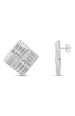 SHYMI Textured Square Statement Earrings - Silver