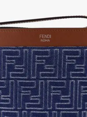 Fendi Ff Jacquard Denim Clutch - Blue