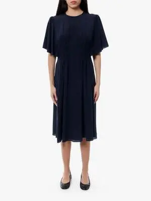 Chloé Silk Midi Dress With Draped Front - Blue