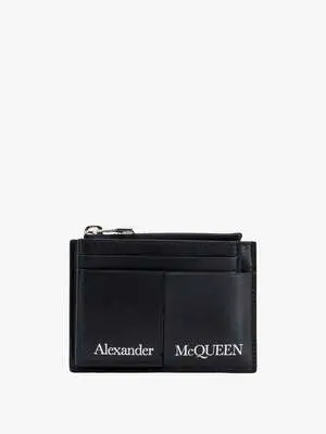 Alexander McQueen Leather Card Holder With Logo Print - Black