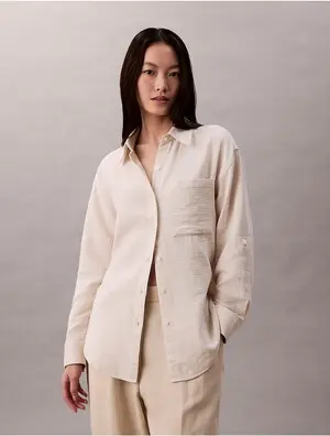Calvin Klein Double Gauze Roll Tab Shirt - Chalk