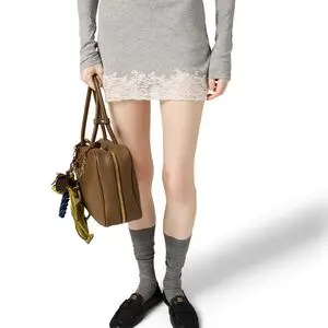 Miu Miu Ribbed Jersey And Lace Dress