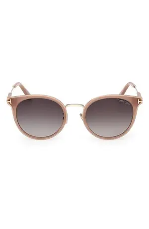 TOM FORD 54mm Round Frame Sunglasses - Beige Rose Gold / Grad Smoke