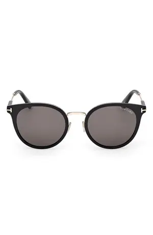 TOM FORD 54mm Round Frame Sunglasses - Black Rose Gold / Smoke