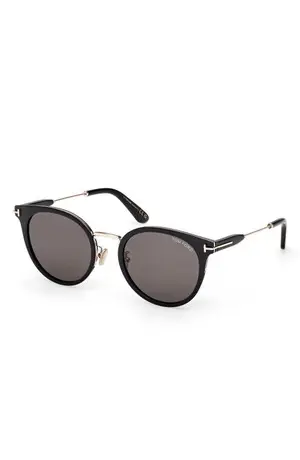 TOM FORD 54mm Round Frame Sunglasses - Black Rose Gold / Smoke
