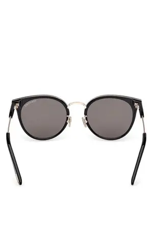 TOM FORD 54mm Round Frame Sunglasses - Black Rose Gold / Smoke