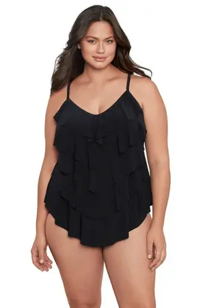 TRIMSHAPER Rachel 5 Tier Ruffle Tankini Swimsuit Top - Black