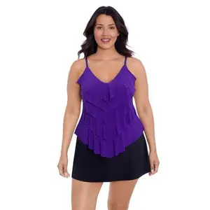 TRIMSHAPER Rachel 5 Tier Ruffle Tankini Swimsuit Top - Plum