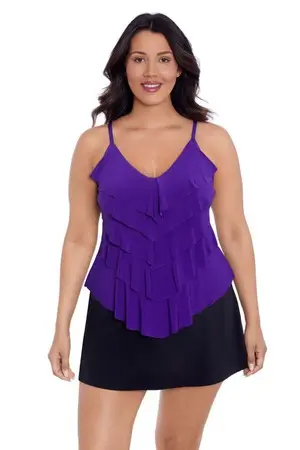 TRIMSHAPER Rachel 5 Tier Ruffle Plus Size Tankini Swimsuit Top Plum