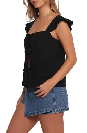 PETAL & PUP Elsie Cotton Tie-front Top - Black