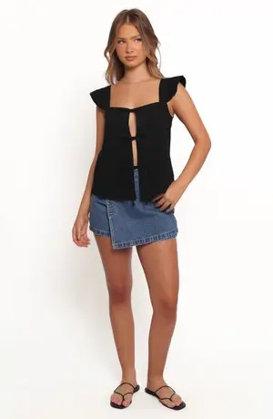 PETAL & PUP Elsie Cotton Tie-front Top - Black