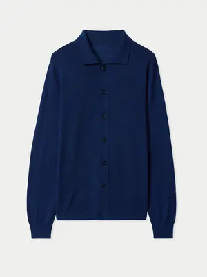 Gobi Cashmere GOBI Mongolian Cashmere Cardigan With Polo Neck Navy