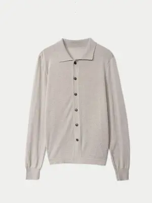 Gobi Cashmere Cardigan With Polo Neck - Timber Wolf