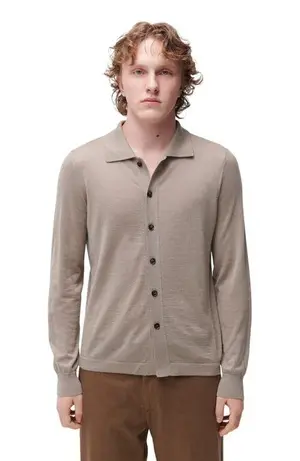 Gobi Cashmere Cardigan With Polo Neck - Timber Wolf