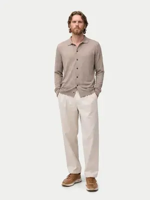 Gobi Cashmere Cardigan With Polo Neck - Timber Wolf