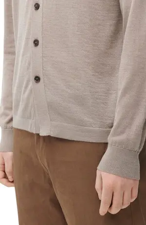 Gobi Cashmere Cardigan With Polo Neck - Timber Wolf