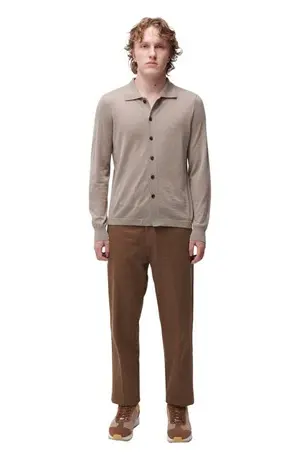 Gobi Cashmere Cardigan With Polo Neck - Timber Wolf