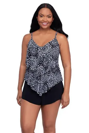 TRIMSHAPER Ronnie 2 Tier Ruffle Tankini Swimsuit Top - Noir Blooms