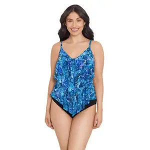 TRIMSHAPER Ronnie 2 Tier Ruffle Tankini Swimsuit Top Sidewinder