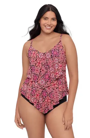 TRIMSHAPER Ronnie 2 Tier Ruffle Tankini Swimsuit Top - Tile-istic