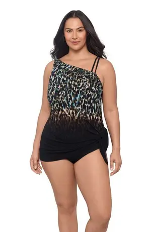 TRIMSHAPER Brianna Adjustable Side-tie Swimdress - Leopard In The Mist Ombre