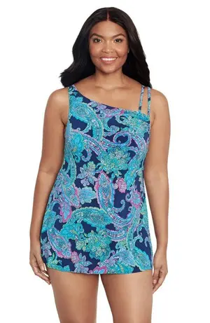 TRIMSHAPER Brianna Adjustable Side-tie Swimdress - Peaceful Paisley
