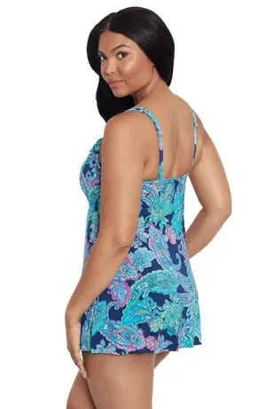 TRIMSHAPER Brianna Adjustable Side-tie Swimdress - Peaceful Paisley