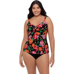 TRIMSHAPER Lily V-neckline Tankini Swimsuit Top - Hothouse Garden