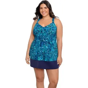 TRIMSHAPER Lily V-Neckline Tankini Swimsuit Top Ocean Serpent