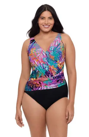 TRIMSHAPER Addison Surplice One-piece Swimsuit - Caribbean Palms