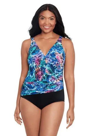 TRIMSHAPER Addison Surplice One-piece Swimsuit - Prismatic Python