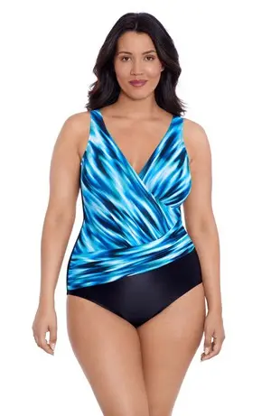 TRIMSHAPER Addison Surplice One-piece Swimsuit - Rainwashed Ikat