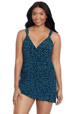 TRIMSHAPER Diana Surplice Side-tie Coverage Swimdress - Funfetti