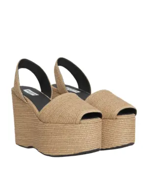 Alaïa Raffia Platform Wedge Sandals - Tan