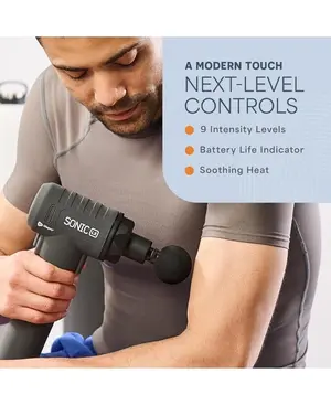 LIFEPRO Sonic Lx Professional Heated Percussion Massage Gun With 9 Speeds & 10 Attachments For Deep Tissue
