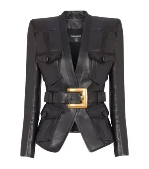 Balmain Belted Leather Jacket