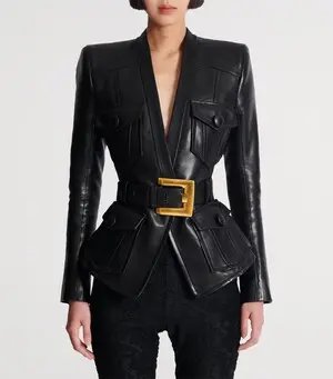 Balmain Belted Leather Jacket