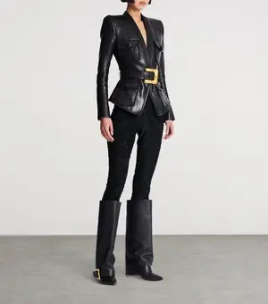 Balmain Belted Leather Jacket