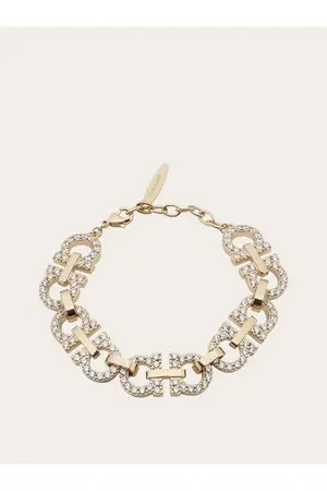 FERRAGAMO Crystal Embellished Gancini Bracelet - Gold